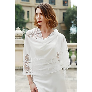 RIIQIICHY Women's Floral Lace Mesh Party Prom Wedding Shawl Scarf with Fringe