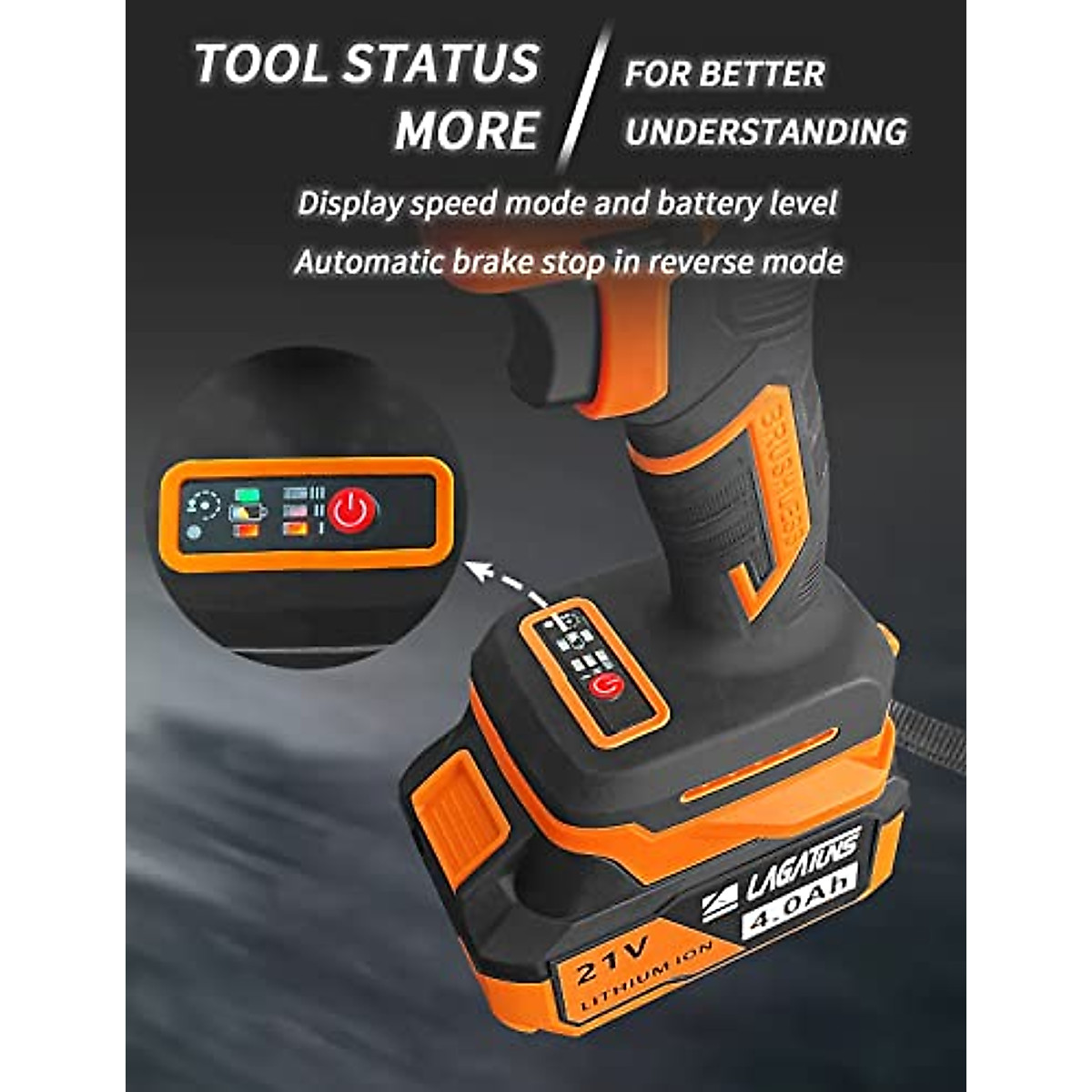 Cordless Impact Wrench,450NM(332ft·lbs) High Torque ，Brushless Motor，1/2 inch impact gun with a 4.0Ah Li-Ion Battery, Suitable for family cars…