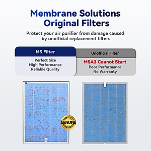 Membrane Solutions MSA3/MSA3S Genuine Original Air Purifier Filter Replacement 2 Pack, Upgraded 4-in-1 H13 True HEPA Filter with OdallerPure Technology