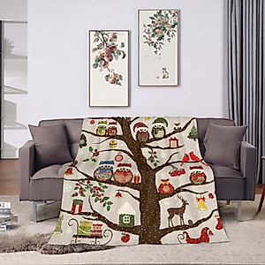 Throw Blanket 30x40 Inch,Christmas Bird Winter Tree Flannel Soft Cozy Fluffy Throw Blankets and Warm Throws for Adults in Couch Sofa Bed 40x30 Inch