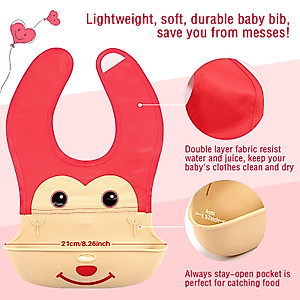HAHA Baby Silicone Bibs for Girls Boys Eating Feeding Toddler Waterproof Roll-Up Bib with Food Catcher Unisex Infant Bibs for Babies, 2 Pack (Red&Beige/Blue&Red)