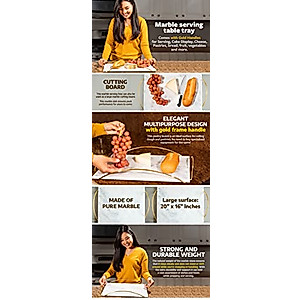 White Marble Tray - Ottoman Tray - Serving Tray with Handles - Decorative Tray - Breakfast Bed Tray - Coffee Table Tray