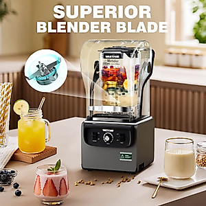 Wantjoin Professional Blender, Commercial Quiet blender Soundproof Blender 2200ml with Cover for Crushing Ice,Smoothie,Puree,Blender for Kitchen 1800W (Grey)