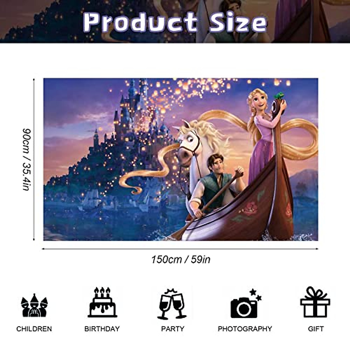 FAFAFA Rapunzel Party Supplies, Tangled Birthday Party Banner 5x3Ft, Princess Backdrop, Tangled Rapunzel Princess Themed Birthday Decorations Banner Photo Wall Hanging