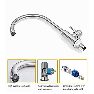 Cold Water Faucet Only,Brushed Nickel Stainless Steel Single Handle Single Hole Faucet High Arc Cold Water Sink Faucet for Kitchen,Outdoor, Garden and Bar.(Free Cold Water Supply Lines)