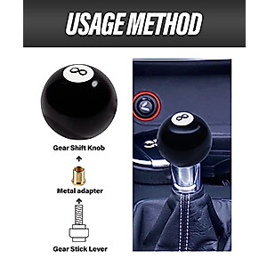 ESEWALAS 8 Ball Billiard Round Manual Gear Shift Lever Shifter Knob with 3 Adapters,Universal Gear Shift Stick Shifter Knob Lever Cover 4 5 6 Speed,Fit for Manual Car M8*1.25, M10*1.25, M10*1.5