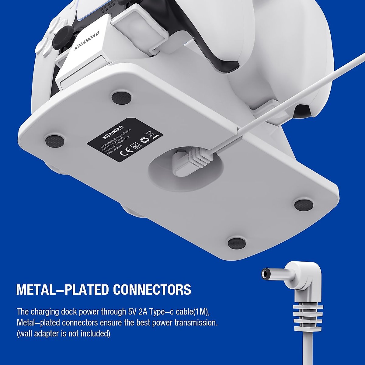 PS5 Controller Charging Station, Dual Controller Charging Dock for Playstation 5 with Fast Charging 5V/2A Type-C Cable, Overcharge Protection Function, PS5 Charging Station, White