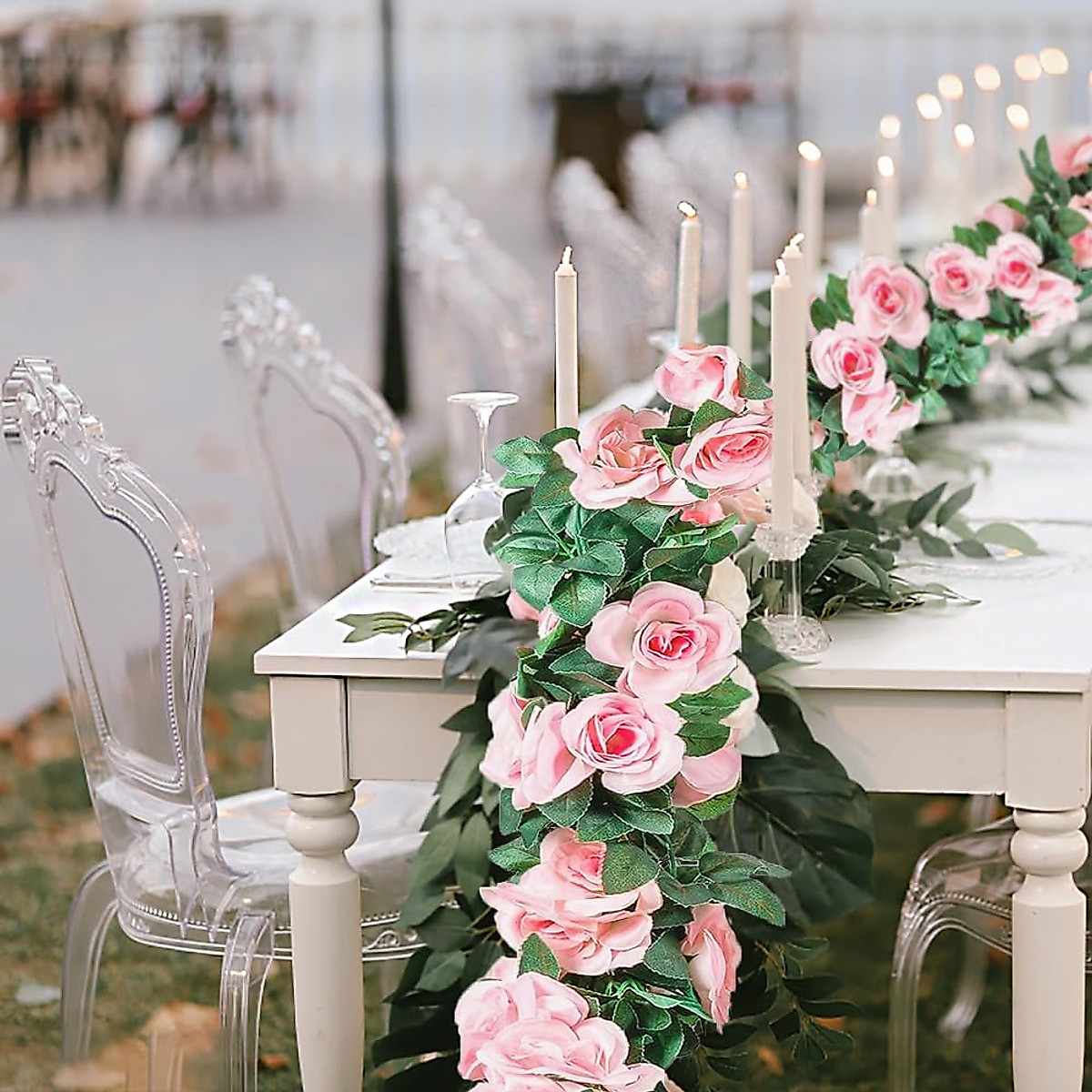 Fulercni 10PCS Fake Rose Garland, 7.5Ft Artificial Vines Flowers Hanging Rose Vine for Wedding Home Office Arch Arrangement Decoration