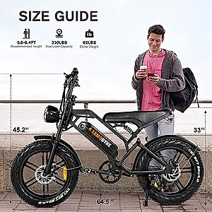 Tamobyke V20 Electric Bike 20 * 4.0 Black Fat Tire, 750W Motor /27-28mph Top Speed Ebike/Removable 48V 15Ah Lithium Battery, Dual Hydraulic Brake,Steering Light Ebike for Adults.