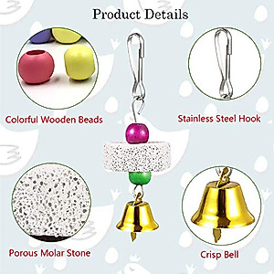 Vehomy 2Pcs Chicken Mirror Toys for Hens Hanging Swing Mirror Toys with Bells and Beak Grinding Molar Stones for Roosters Hens Birds Parrots (Yellow and Red)
