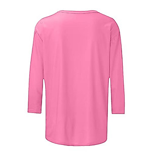3/4 Sleeve T Shirts for Women Slim Fit Crew Neck Undershirt Womens Plain T-Shirts Tops Solid Color Tee Shirt Pink