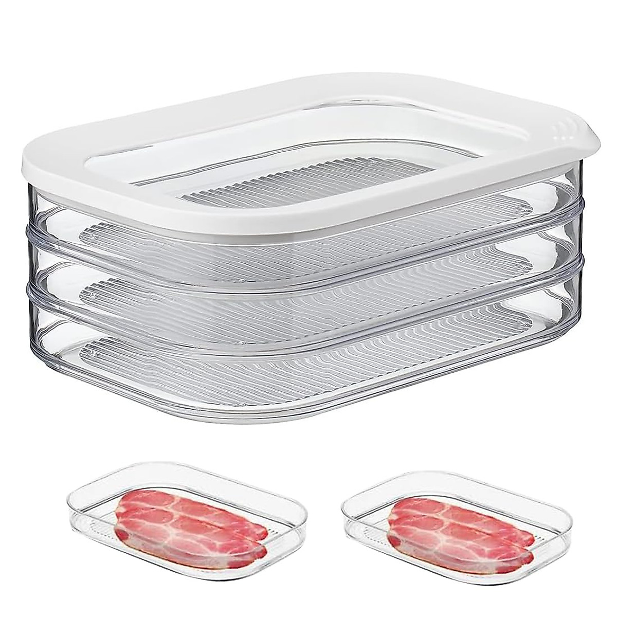 Deli Meat Container for Fridge, Bacon Lunch Meat Container for Refrigerator, Meal Prep Containers, Stackable Food Storage Boxes with Lid for Cold Cuts, Salami, Deli, Lunch Meat, BPA Free, 18.6oz