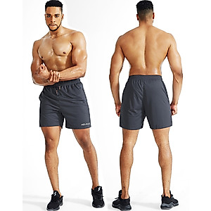 NELEUS Men's 7" Mesh Running Workout Shorts Gym Basketball,6058,3 Pack,Black,Grey,Navy Blue,M