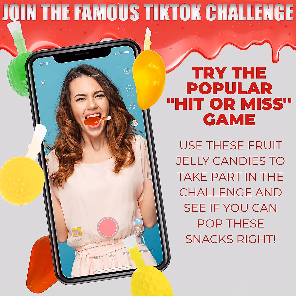 Fusion Select Jelly Fruit Snack Jelly Fruits Hit or Miss Candy Challenge - Fruit-Shaped Jelly- Assorted Flavors, Strawberry, Orange, Apple, Pineapple, Grape, Mango (1 Jar)