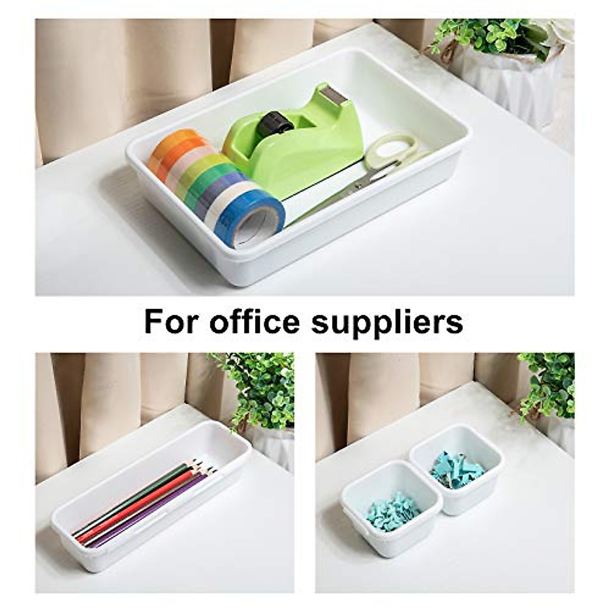 BYCY 32 PCS Drawer Organizers Office Interlocking Drawer Organizers Tray Dividers Storage Bins(32 Pack)