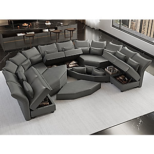 LLappuil Reversible Sectional Sofa Modern Modular Sectional Couch with Chaise L Shaped Corner Sectional 8 Seater with Storage Seats,Memory Foam,Modular Sofa for Small Space,Living Room,Dark Grey