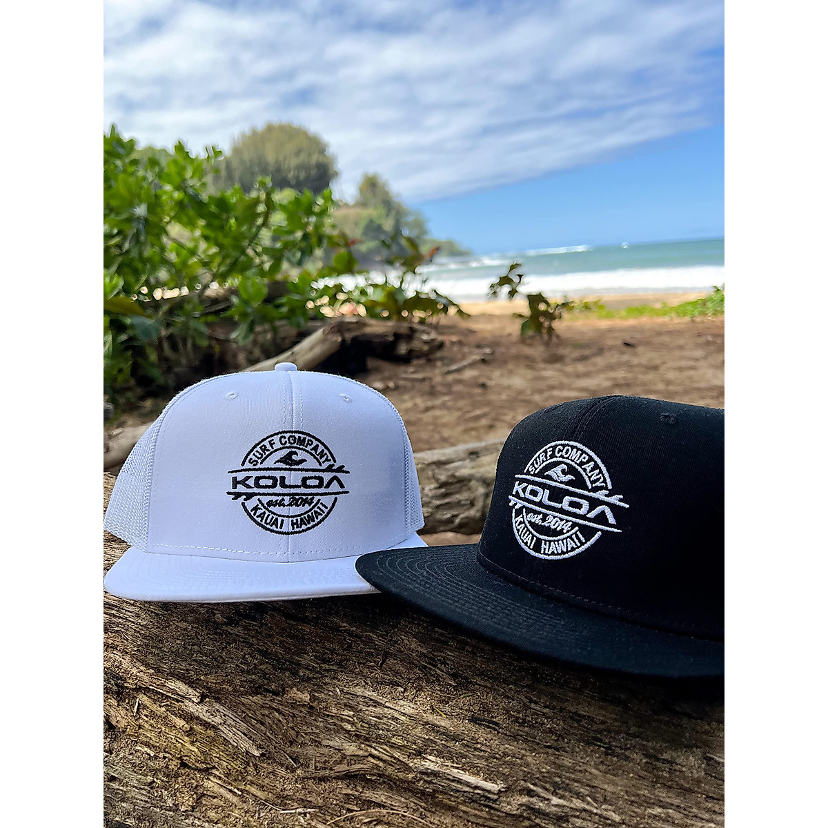 Joe's USA Koloa Surf Thruster Logo Mesh Back Trucker Hat in Black/Grey with Grey Logo