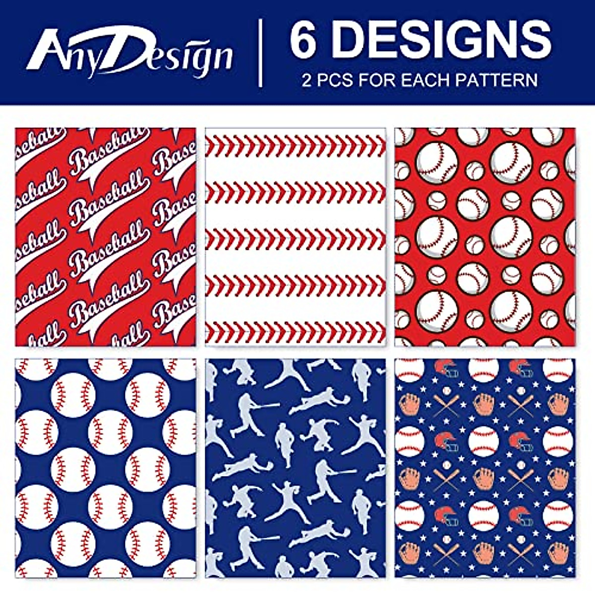 AnyDesign 12 Sheet Baseball Wrapping Paper Red Blue White Sports Gift Wrap Paper Bulk Folded Flat Baseball Print Art Paper for Baseball Theme Birthday Party DIY Crafts Gift Wrapping, 19.7 x 27.6 Inch