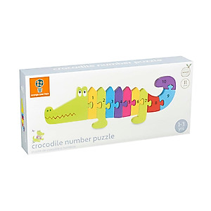 Orange Tree Toys: Crocodile Number Puzzle - 11 Piece Wooden Animal Shaped Puzzle, Learn Numbers 1-10, Colorful Educational Toy, Toddlers & Kids Age 1+