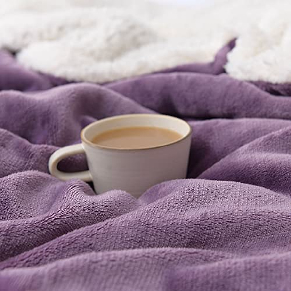 NANPIPER Couch Blanket Reversible Sherpa Flannel Blanket Ultra-Soft Plush Warm Fleece Microfiber (60"x80",Cassis Purple)
