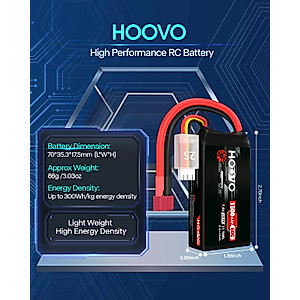 HOOVO 2S 7.4V 1500mAh 60C RC Lipo Battery Pack with Deans T Connector for RC Boat Truck RC Helicopter Airplane Quadcopter UAV Drone FPV Racing Hobby Models(2 Packs)
