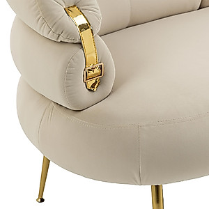Loveseat Sofa Small Velvet Couch with Gold Metal Feet Modern Mini Settee Loveseat with Curved Back Comfy Accent Upholstered Cloud Sofa for Bedroom Small Spaces, 50'' Beige