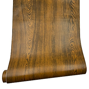 Yifely Dark Brown Walnut Wood Grain Countertop Decor Paper Self-Adhesive Shelf Liner Door Sticker 17.7 Inch by 9.8 Feet