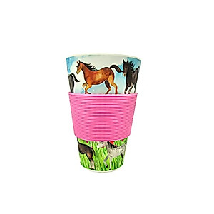 TINYMILLS Horses Floral 14oz Travel Mug - Eco-Friendly Reusable Plant Fiber Travel Mug Birthday Gift Equestrian Horse Lover