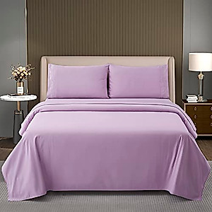 DengChao 4PCS Extra Deep Pocket Sheet Set 1800 Thread Soft Brushed Microfiber Light Purple Full Size Bed Sheets Set,Fit 18-24 Inch Deep Pocket Mattress,Comfortable Breathable& Wrinkle Resistant