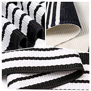 KaHouen Cotton Black and White Striped Rug (27.5 x 43 Inches), Washable Stripe Outdoor Hand-Woven Reversible Stripe Rug for Outdoor Entryway,Laundry Room,Farmhouse,Kitchen.