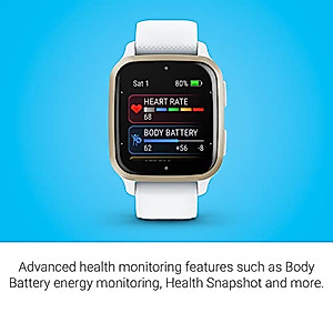 Garmin Venu® Sq 2 GPS Smartwatch, All-Day Health Monitoring, Long-Lasting Battery Life, AMOLED Display, Cream Gold and White