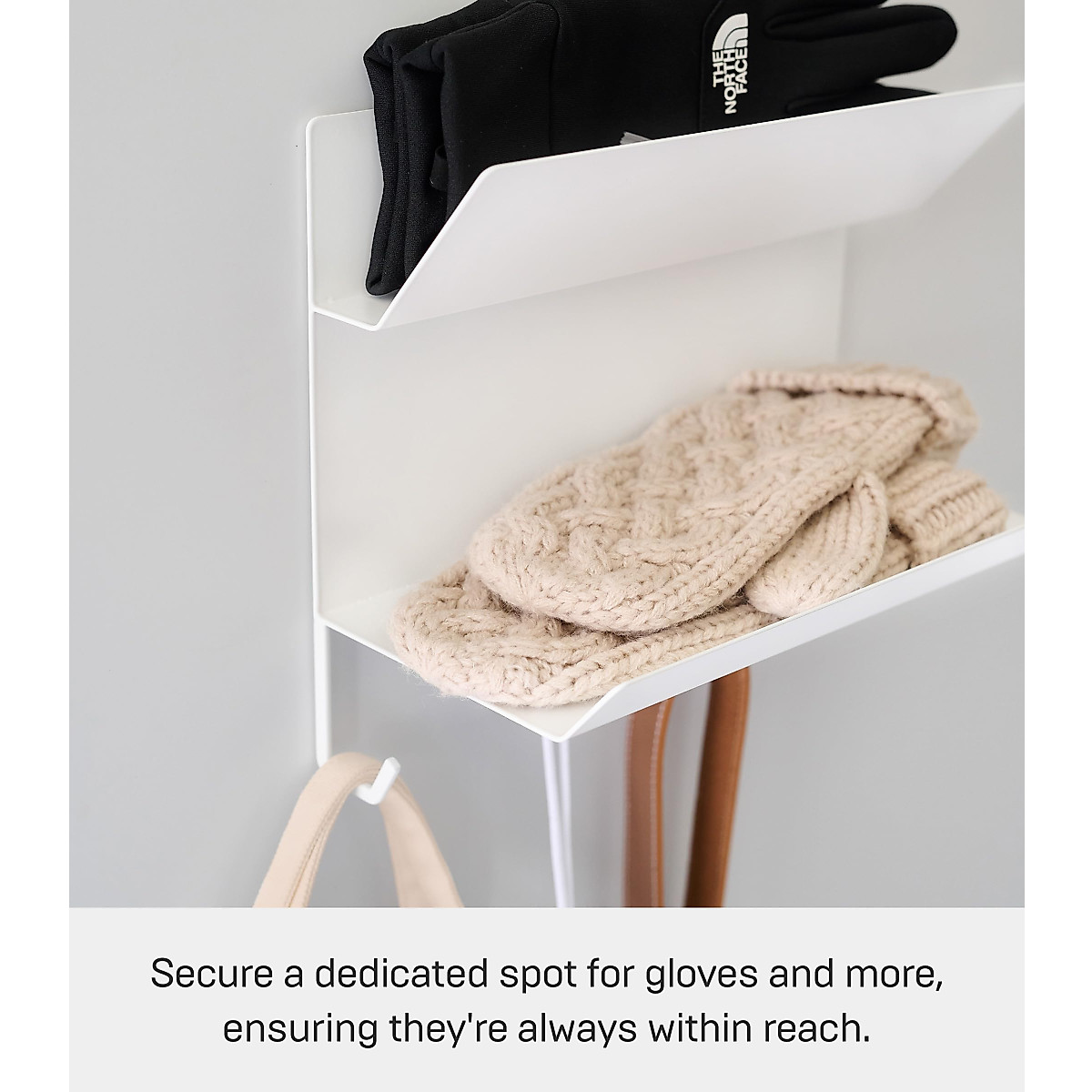 Yamazaki Home Tower Magnetic 2-Tier Entryway Organizer - Storage for Gloves and Hats with Hooks for Keys and Bags - Steel