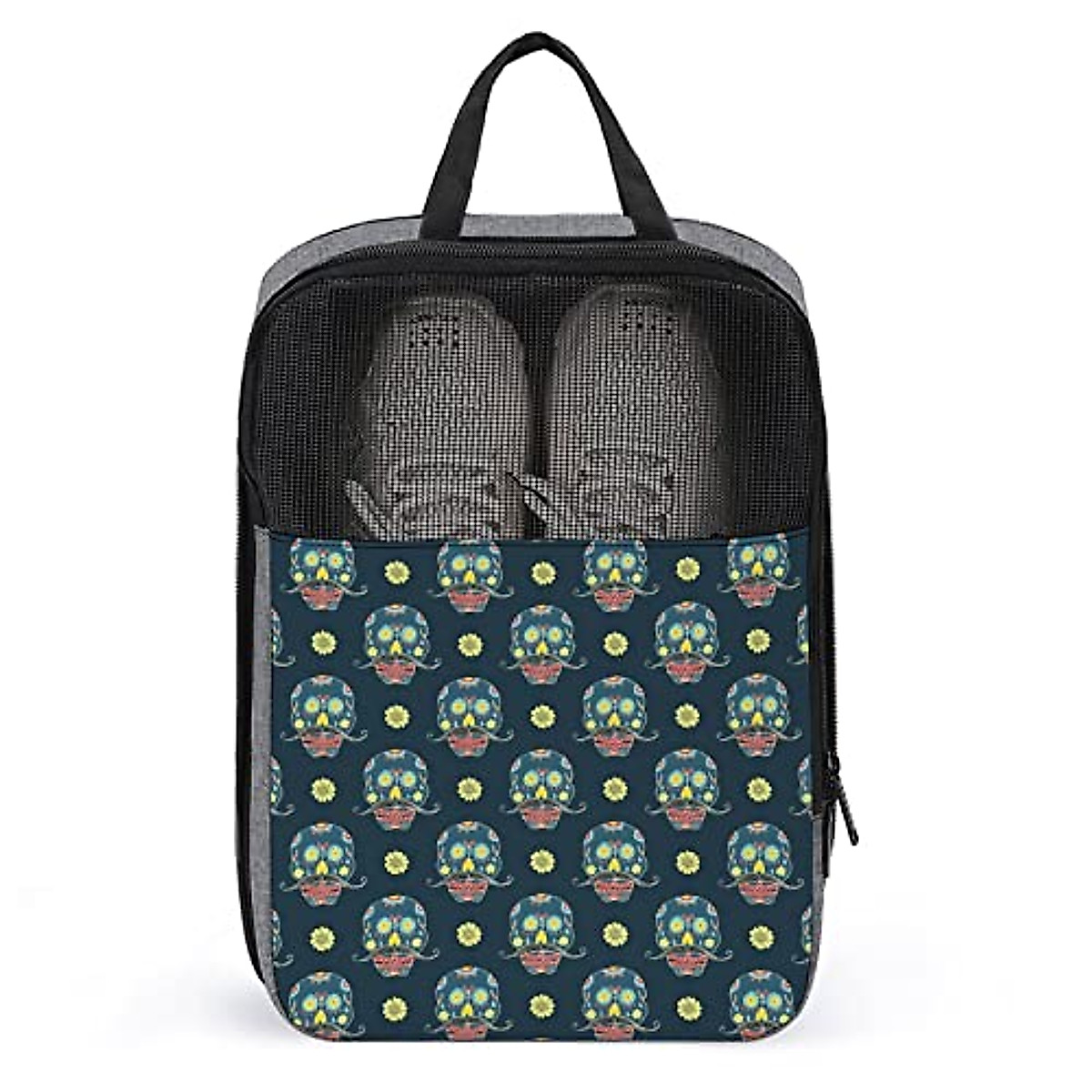 Frcavbin Day of The Dead Sugar Skulls Travel Shoe Bag Shoes Carrier with Handle and Zipper Foldable Shoe Puches Organizer for Home storage School starts