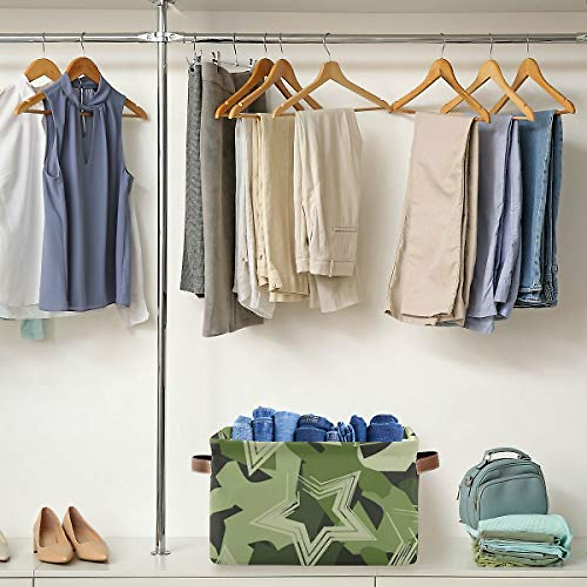 Baofu Large Storage Basket Square Foldable Canvas Laundry Baskets Bin Waterproof Inner Layer with Sturdy Handles for Kids Toy Nursery Blanket Clothes Decorative- Camo Pattern