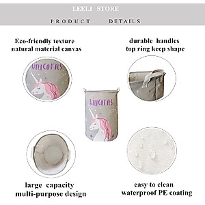 LEELI Laundry Hamper with Handles Collapsible Canvas Laundry Basket,Waterproof Storage Basket Home Organizer for Nursery,Clothes,Toys,Baby Hamper19.7×15.7(Pink Llama)