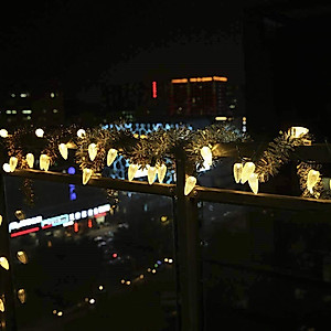 Hopolon C9 Christmas String Lights, 8Modes 50 LED 33ft Outdoor Decoration Lights with 30V Safe Adaptor, Extendable Green Wire String Lights for Patio Xmas Tree Wedding Party Decoration, Warm White