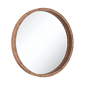SIERSOE Round Wood Mirror 30 Inch, Large Wall Framed Bathroom Mirror for Vanity Farmhouse Rustic Mirror