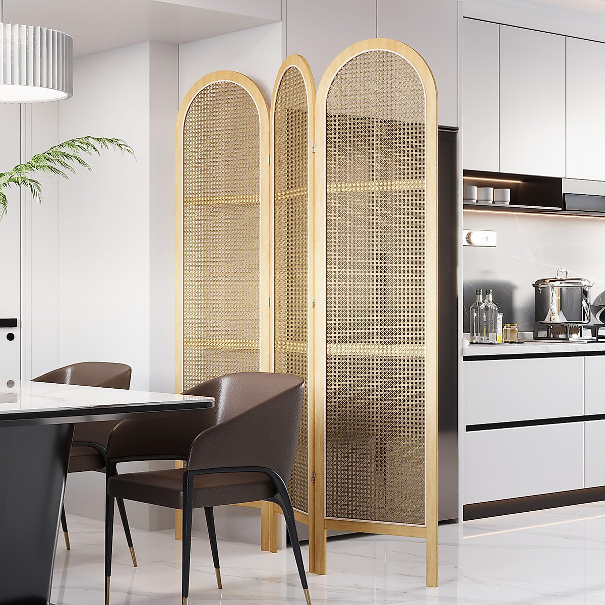 Svimi Room Dividers and Folding Privacy Screens, 5.6 Ft Double Hinged Rattan Partition Freestanding Wall Room Divider for Home - 3 Panels (Natural)