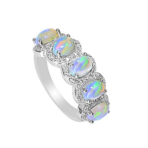 Natural Ethiopian Fire Opal Cabochon Ring 925 Sterling Silver October Birthstone Promise Ring Opal Jewelry Birthday Gift For Wife (Sterling Silver, 8.25 US)