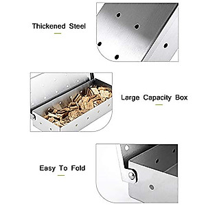 Smoker Box for BBQ Grilling Wood Chips, Stainless Steel Smoking Box Non-Warp for Barbecue, Best Grill Accessories for Charcoal Grill and Gas Grill with Large Capacity