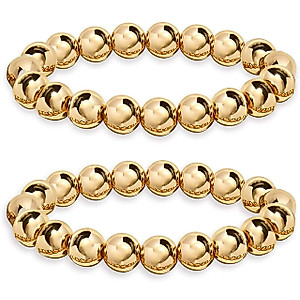 14K Gold Plated Beaded Bracelets Letter Stretch Dainty Stackable Bracelet for Women