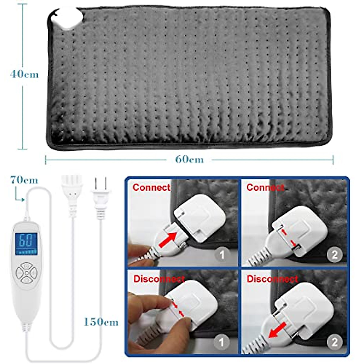 KOTOFATA Quick Heat pad Heating Pads for Cramps Shut Off, Back Pain and Cramp Treatment Pads Soft and Comfortable Fabric Pads with LCD Screen to Keep Warm in Winter