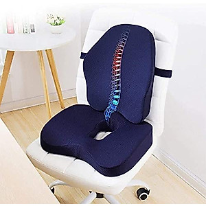 EYEARN Seat Cushion for Chair,100% Memory Foam and Lumbar Support - for Tailbone Pain, Sciatica, Back & Buttoock Pain Relief,Used in Office Seats, Homes, Cars(Blue) Durable and not Easily Deformed