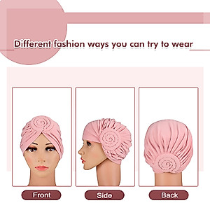 SATINIOR 4 Pieces African Pattern Headwrap Pre-Tied Bonnet Turban Knot Beanie Cap Headwrap Hat (Green, Yellow, Blue, Camel)