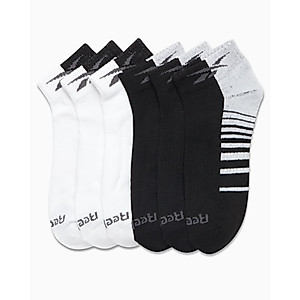 Reebok Men's Quarter Socks - 6 Pack Cushion Quarter Cut Ankle Socks for Men - Breathable Men's Athletic Socks (Size 6-12.5), Size 6-12.5, WhiteBlack