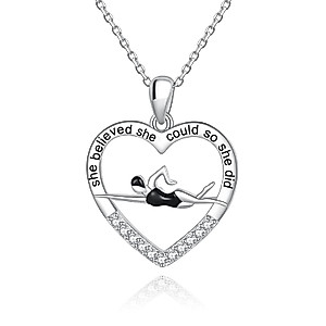 JXJL Swimming Pendant Necklace for Swimmer Athletes S925 Sterling Silver Inspirational Gift Jewelry for Swimming Lovers Woman
