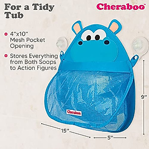 CHERABOO Bath Toy Storage Hurley Hippo Kids, Toddlers, Baby Bath Organizer | Tub, Bathtub, Bathroom Toy Holder | Quick dry net, two suction cups | Shower Caddy Mesh Basket (Blue)