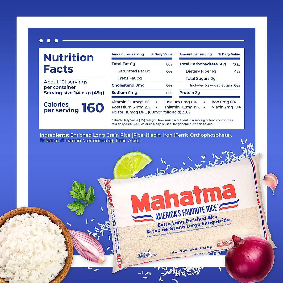 Mahatma Extra Long Grain White Rice, 10 Pound, Gluten-Free and Non-GMO, Rice Bulk Bag (Pack of 1)