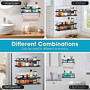 Pisman Shower Caddy,Bathroom Organizer,2 Pack Adhesive Shower Shelves with Hooks,Black Shower Rack for Bathroom/Toilet/Kitchen etc (Matte Black 2 Pack)