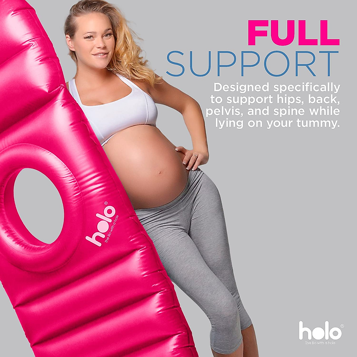 HOLO The Original Inflatable Pregnancy Pillow - Full Body Maternity Airbed/Float with Hole for Tummy - for Ultimate Sleeping Support & Comfort - Say Goodbye to Pregnancy Related Aches and Pains (Pink)